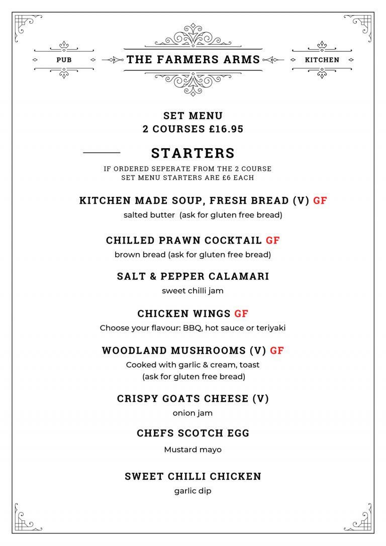 OUR MENU – The Farmers Arms