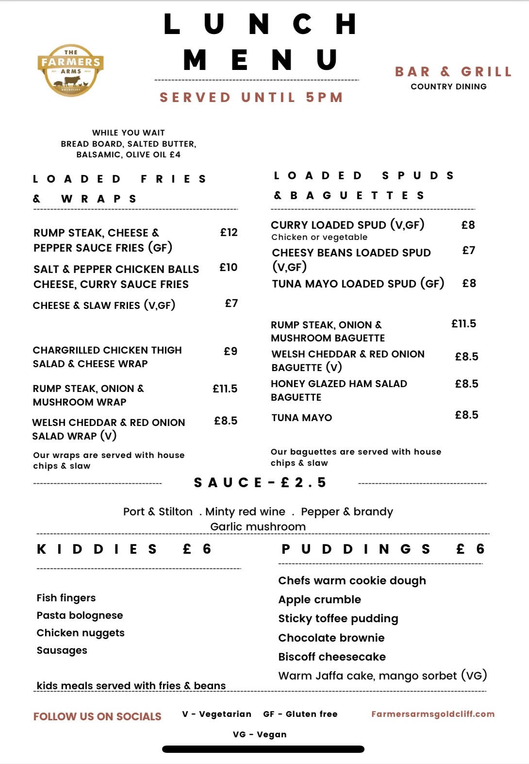 OUR MENU – The Farmers Arms