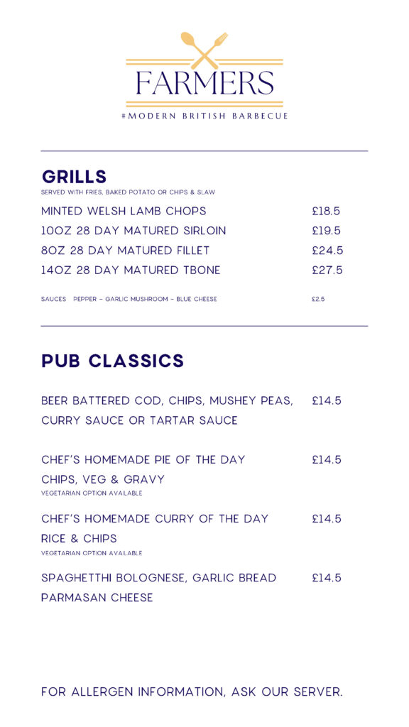 OUR MENU – The Farmers Arms